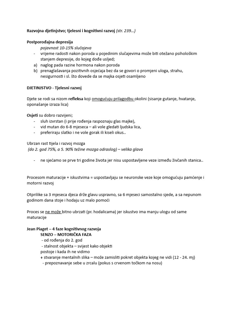 Razvojna 2 Djetinjstvo Tjelesni I Kognitivni Razvoj | PDF