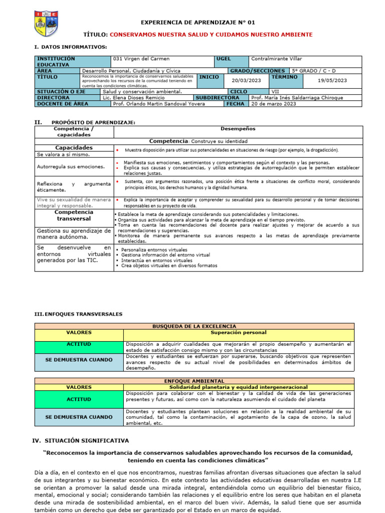 6-Eda 5º DPCC - 2023 | PDF | Aprendizaje | Igualdad de género