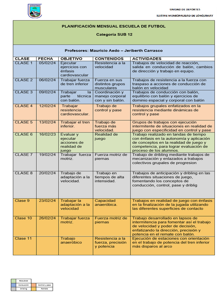 PLANIFICACION MES DE FEBRERO Sub 12 | PDF