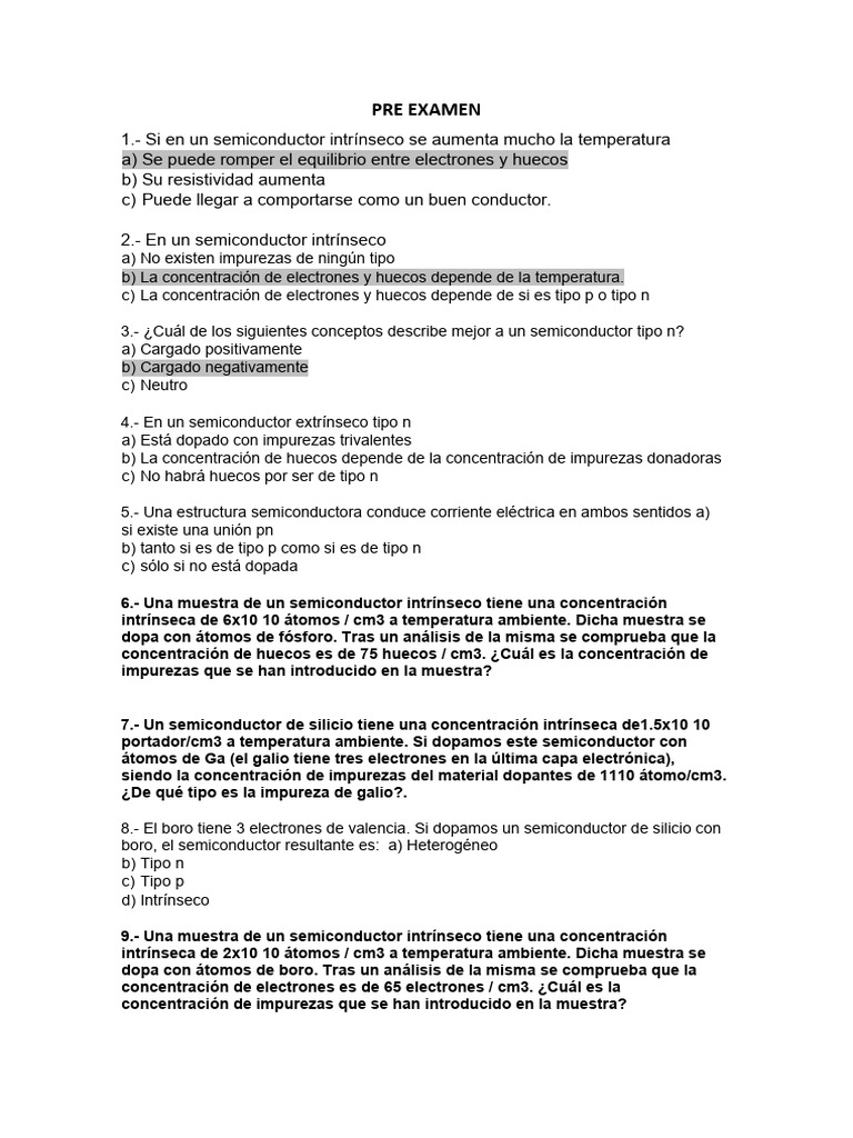 Pre Examen Semiconductores | PDF