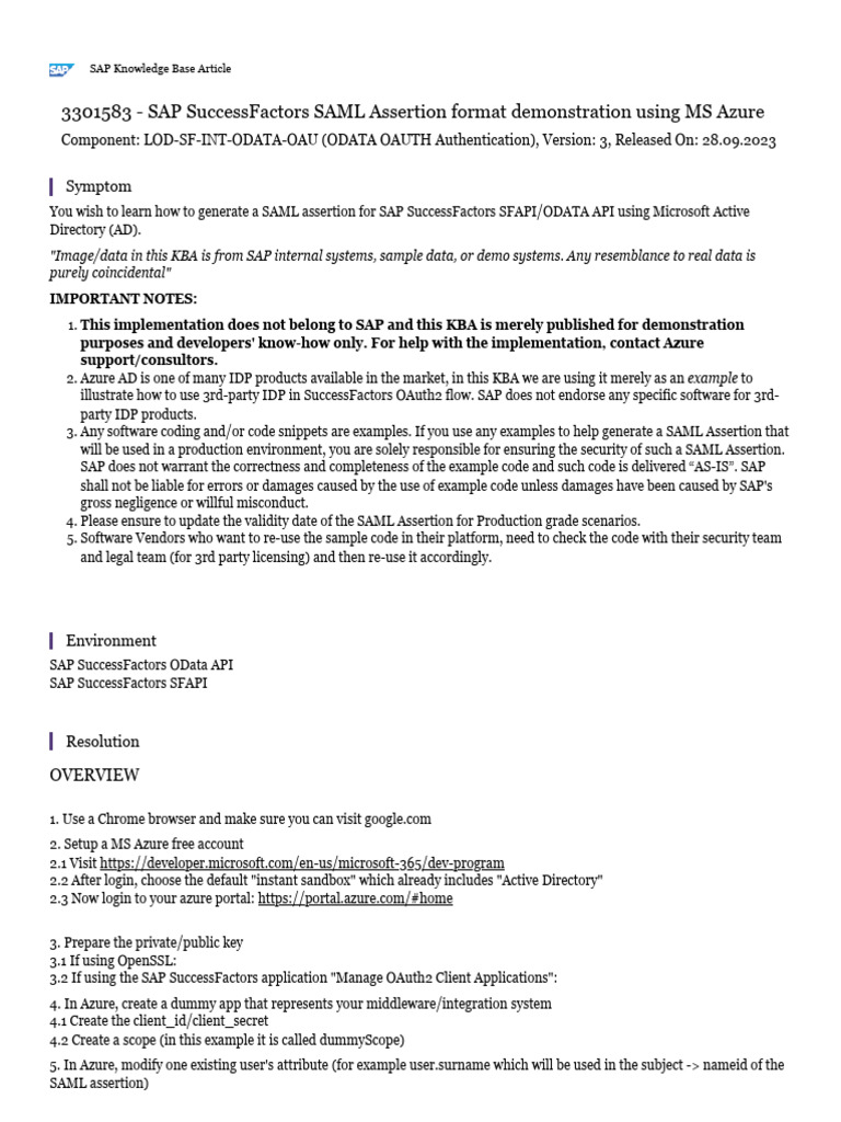 SAP SAML Assertion Guide | PDF | User (Computing) | Active Directory