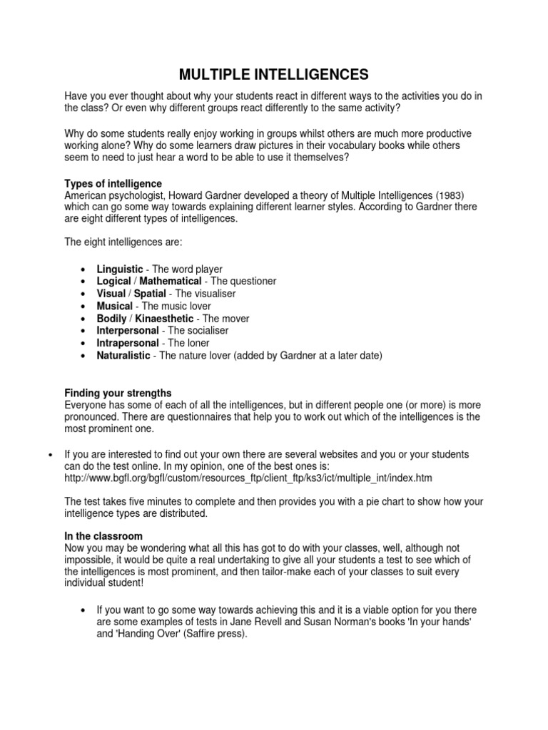 Multiple-Intelligences-1 | PDF | Psychology | Cognitive Science