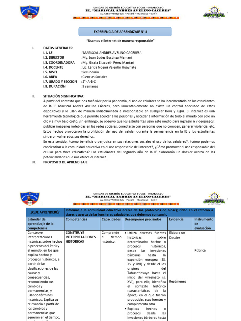 Experiencia de Aprendizaje #3°-Iii Bimestre-2022-Unidad | PDF | Economias