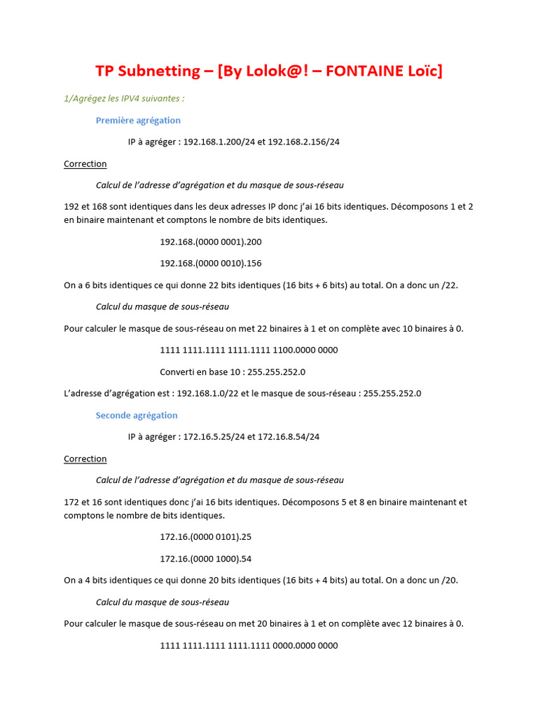 Agrégation et Plages d'Adresses IP | PDF | Adresse IP | Protocoles réseau