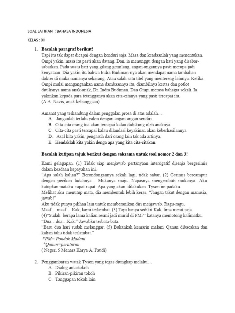 Soal Latihan Bindo 2024 | PDF