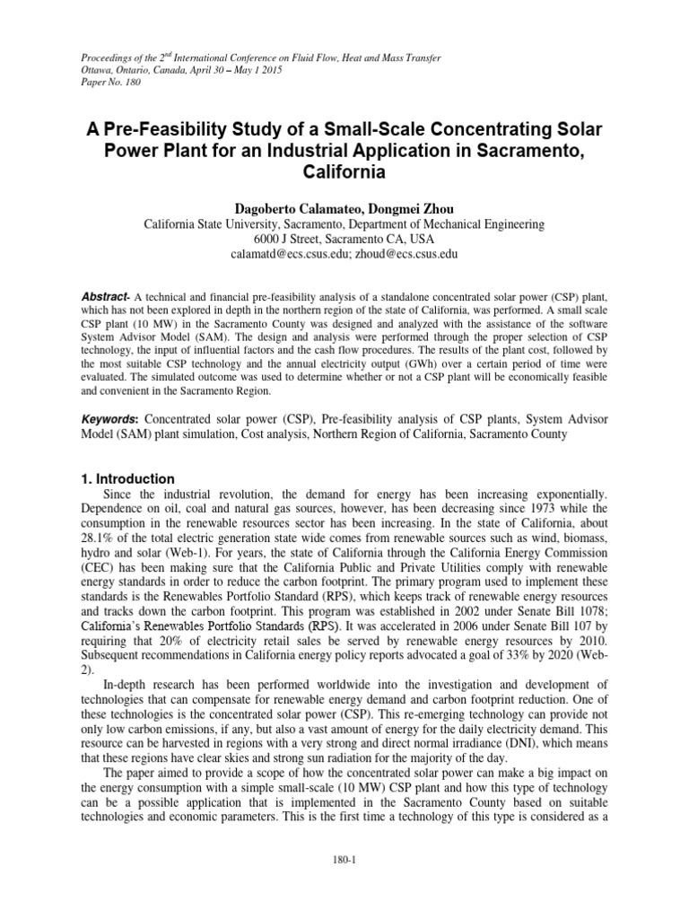 A Pre-Feasibility Study of A Small-Scale Concentrating Solar Power ...