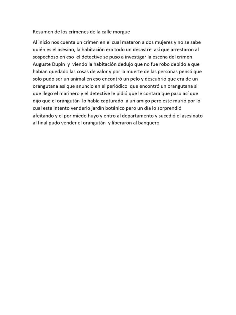 Resumen de Los Crímenes de La Calle Morgue | PDF | Novela negra, policíaca y suspenso