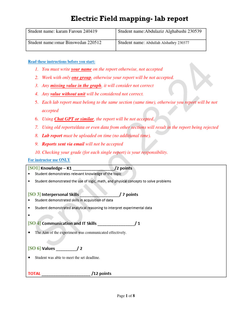 03 Electric Field Mapping - Report | PDF | Voltage | Electric Field