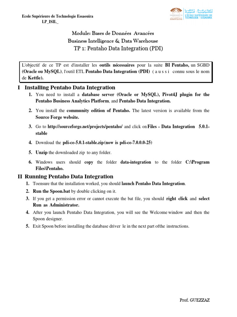 Tp 1 Pentaho Data Integration Pdi Installing Pdf My Sql Computing 4996