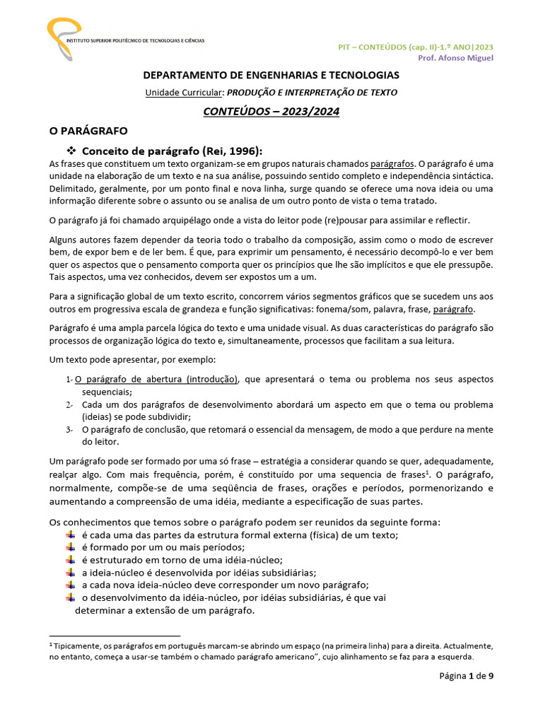 Estrutura e Função do Parágrafo | PDF | Parágrafo | Pensamento