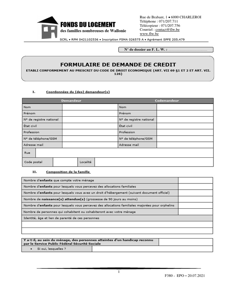 Formulaire Demande de Credit Proprietaire Famille Nombreuse Version 20. ...