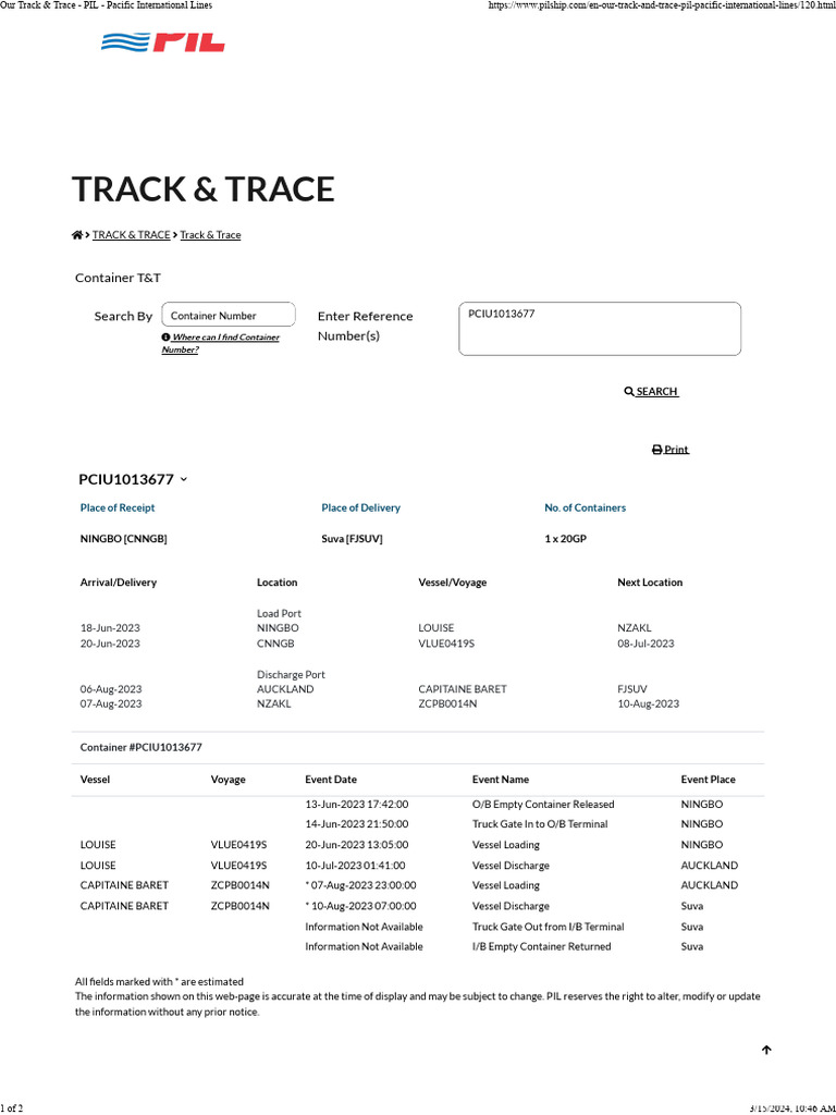 Our Track & Trace - PIL - Pacific International Lines | PDF | Water ...
