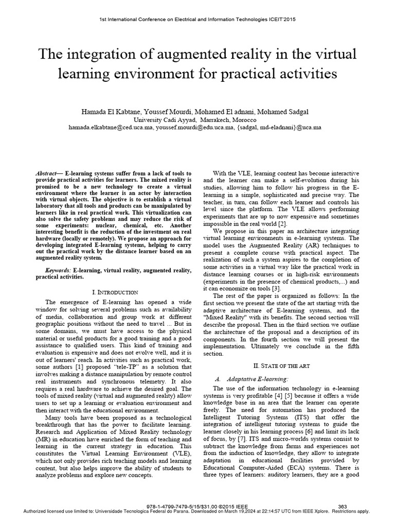 The Integration of Augmented Reality in The Virtual Learning Environment For Practical ...
