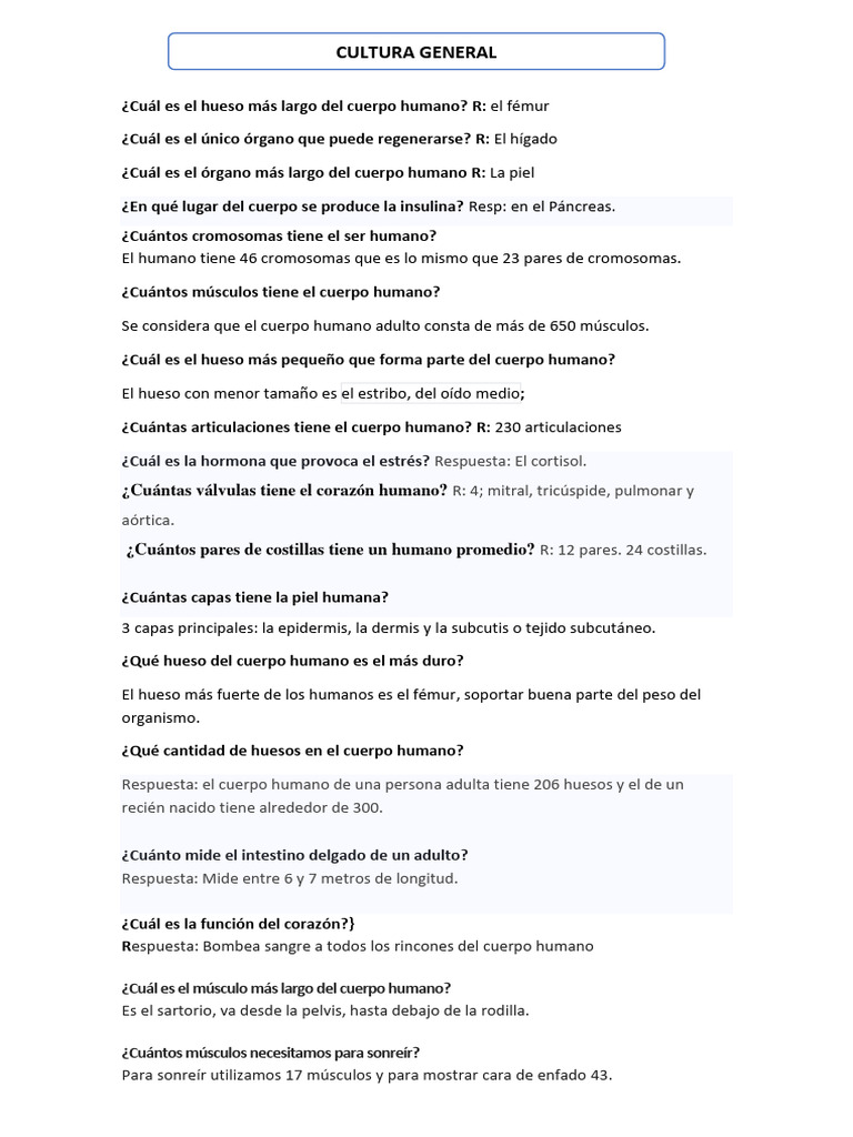 Datos Curiosos del Cuerpo Humano | PDF | Cuerpo humano | Corazón