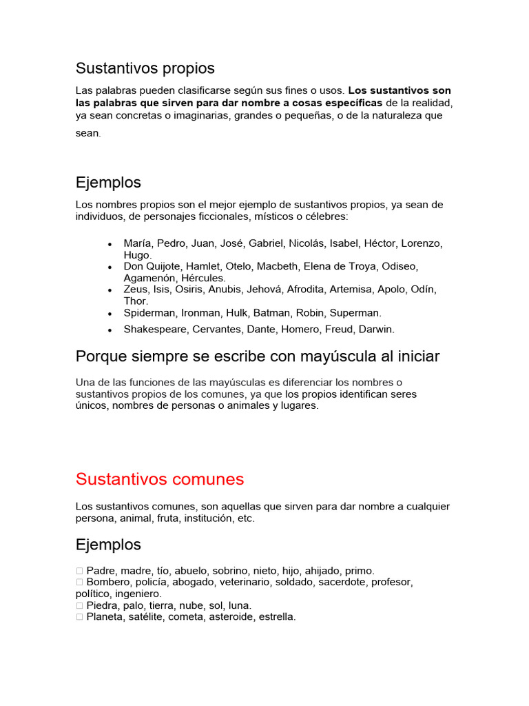 Clasificación de Sustantivos Propios y Comunes | PDF