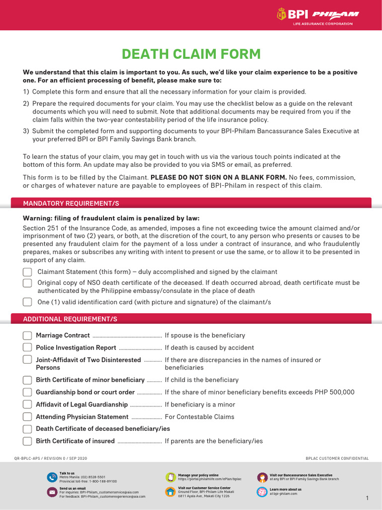 Claimant Death Claim form | PDF | Insurance | Makati