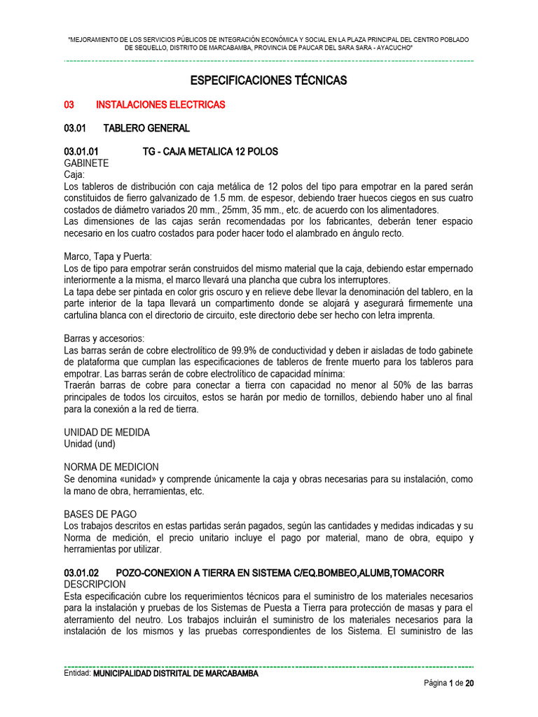 3.3.Esp_Tec_INSTALACIONES_ELECTRICAS | PDF | Conductor electrico | Cobre