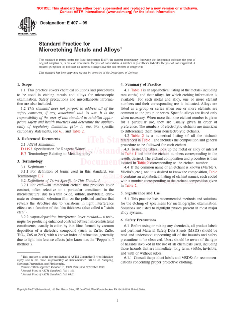 ASTM-E407-99 | PDF | Building Engineering | Metallic Elements