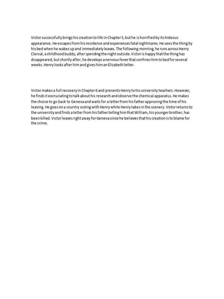 Frankenstein Chapter 5 and 6 Summary | PDF