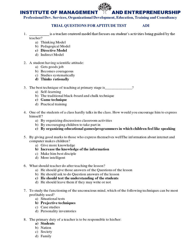 ADI Trial Questions and Answers | PDF | Teachers | Learning