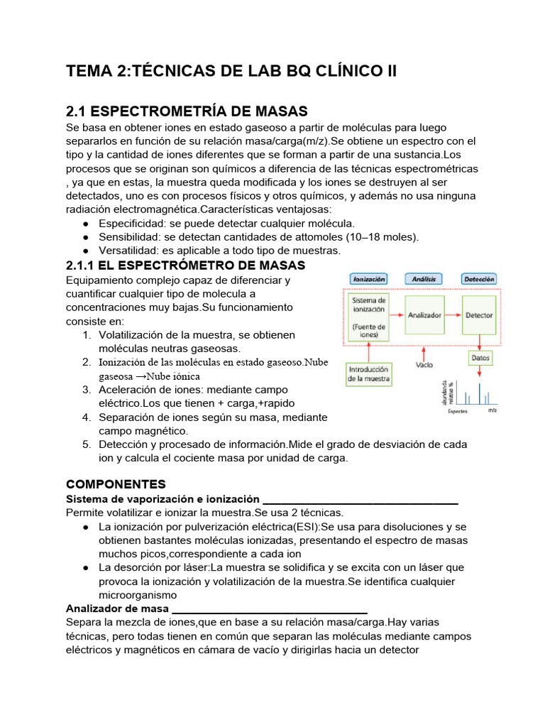 Tema 2 - Técnicas de Lab BQ Clínica Ii | PDF | Cromatografía | Espectrometría de masas