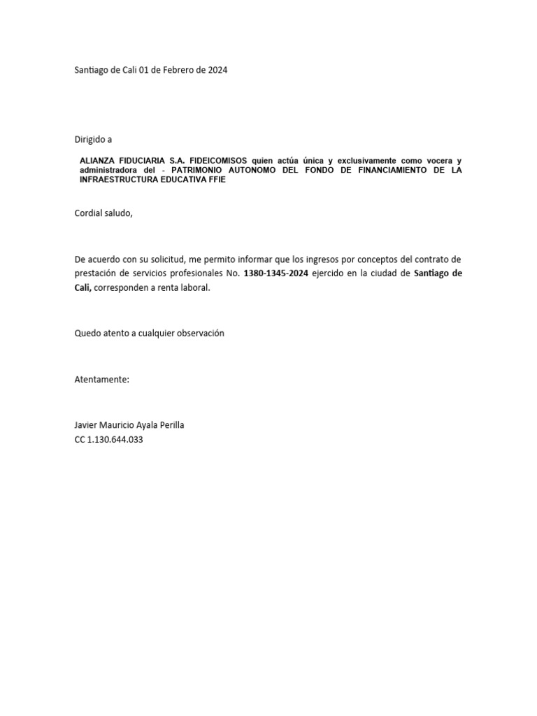 8. Carta Modelo Renta Laboral | PDF