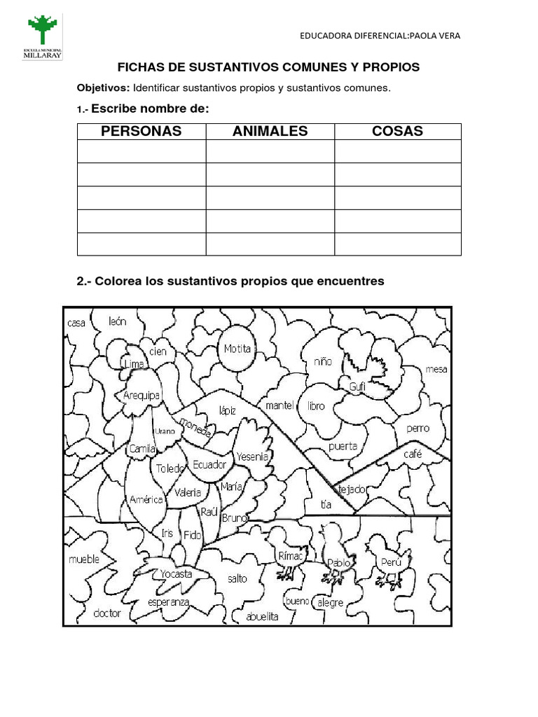 Fichas de Sustantivos: Comunes y Propios | PDF | Lingüística