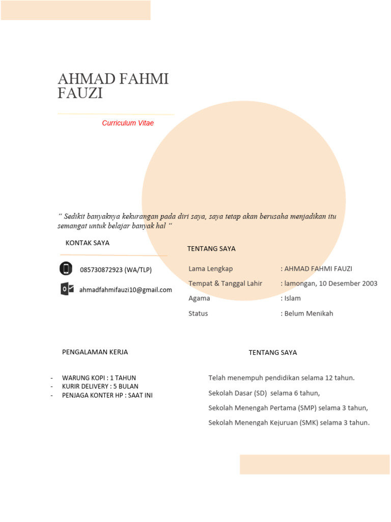 CV (Ahmad Fahmi Fauzi) | PDF | Kesehatan Holistik