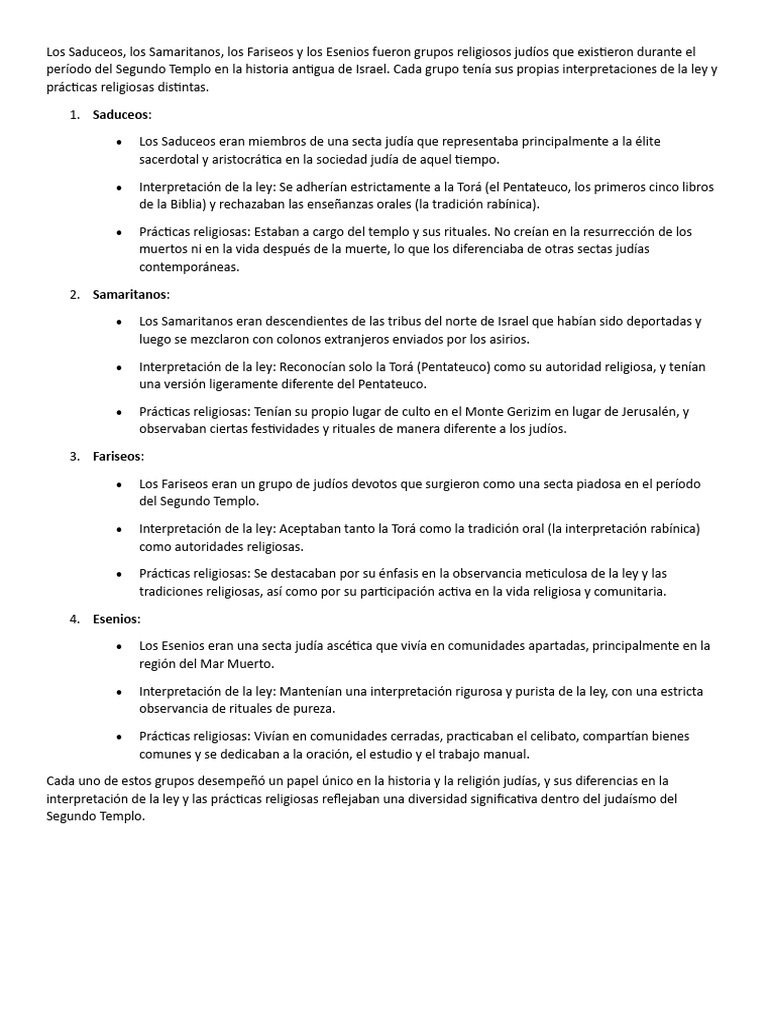 Los Religiosos o Sectas en Timpos de Jesus | PDF | Fariseos | Tora