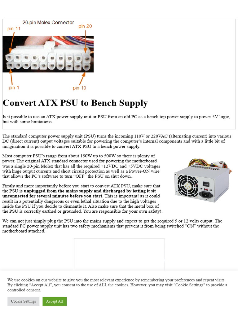 Convert ATX PSU To Bench Supply To Power Circuits | PDF | Resistor | Power Supply