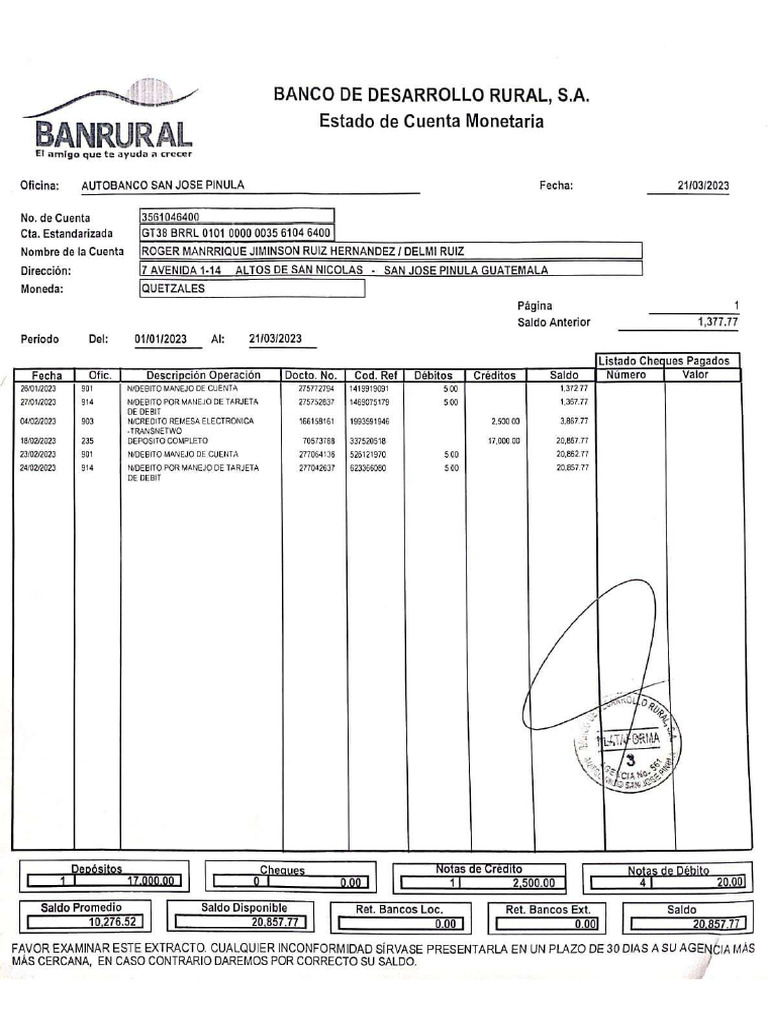 Estado de Cuenta de Los Últimos 3 Meses | PDF