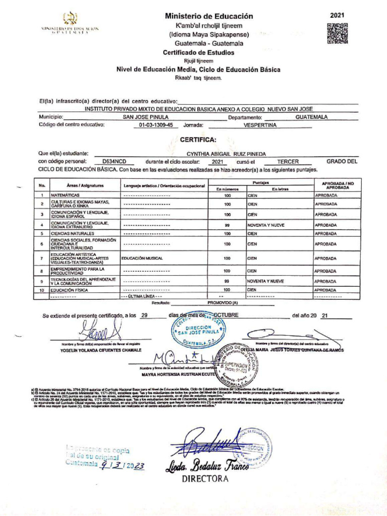 Certificado de Notas de 3ro Básico - Compressed | PDF