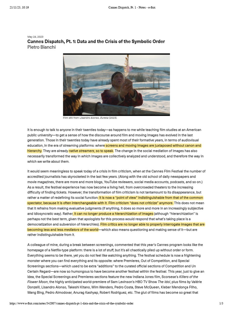 Cannes Dispatch, Pt. 1 - Notes - E-Flux | PDF | Social Science | Art