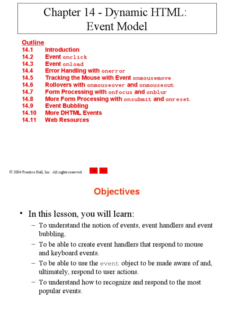 DHTML Event Model | PDF | Xhtml | Dynamic Html DHTML Event Model | PDF | Xhtml | Dynamic Html