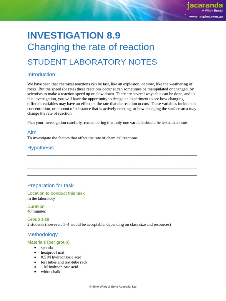 rates of reaction prac (1) | PDF | Chemical Reactions | Acid