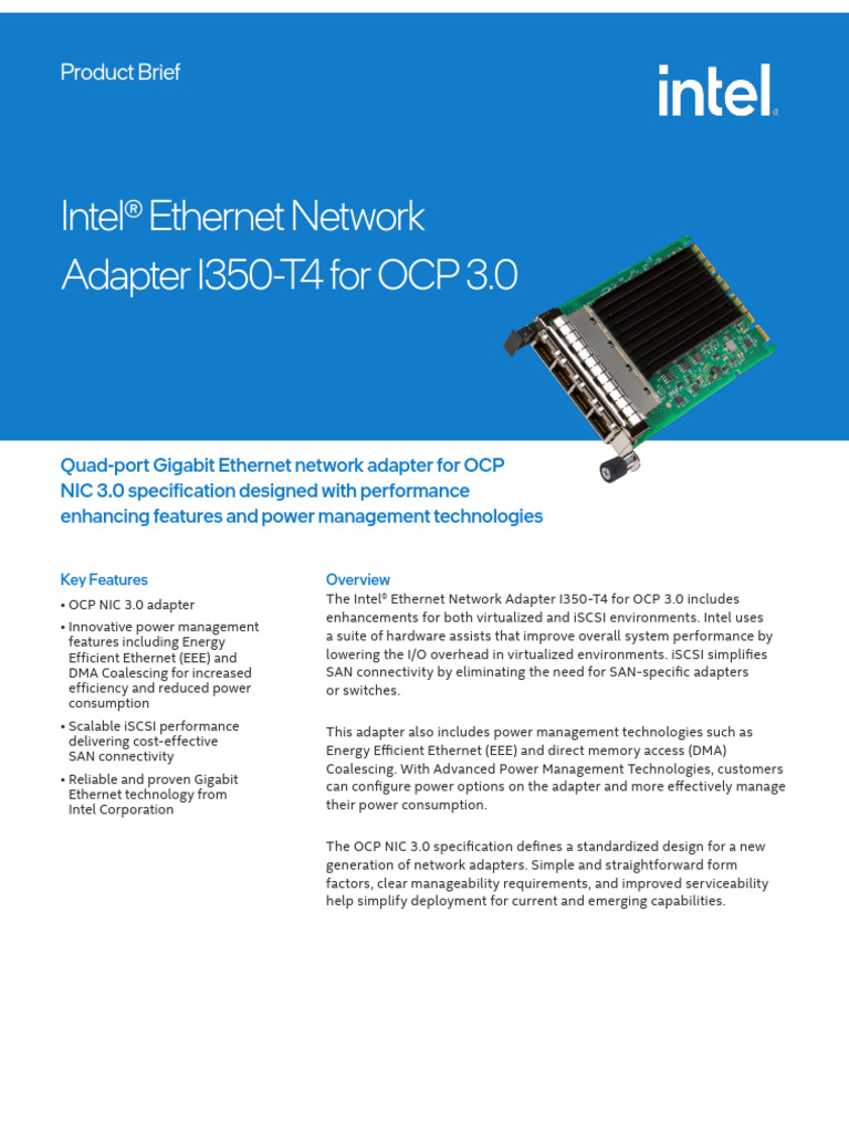 Intel Ethernet Network Adapter 1350-T4 for OCP 3-0 | PDF | Network Interface Controller ...