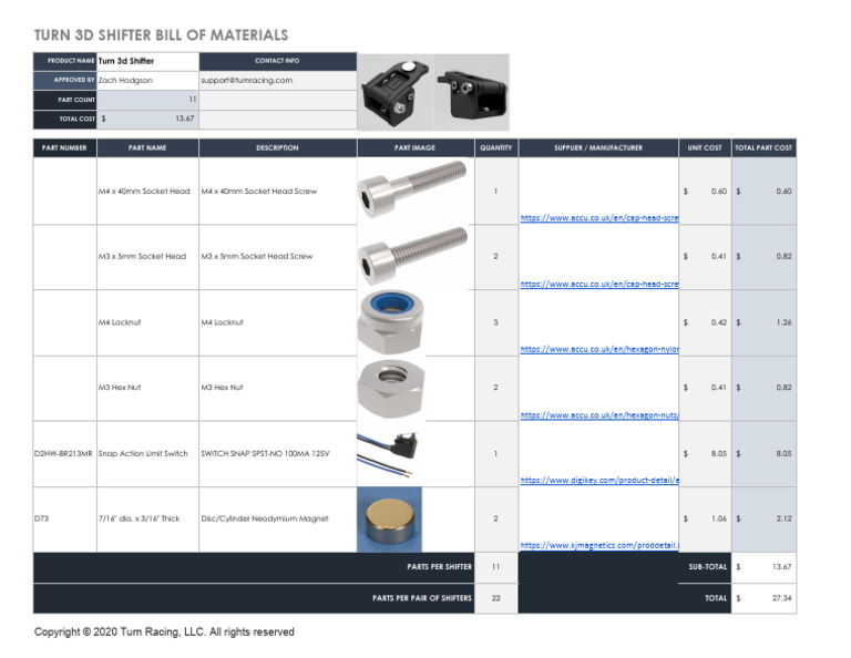 Turn 3d Shifter Bill of Materials | PDF | Electrical Engineering