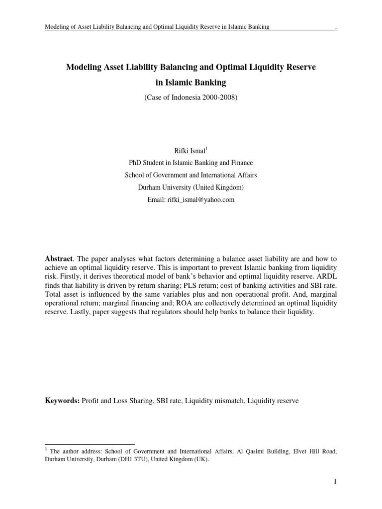 Modeling Asset Liability Balancing and Optimal Liquidity Reserve | PDF ...
