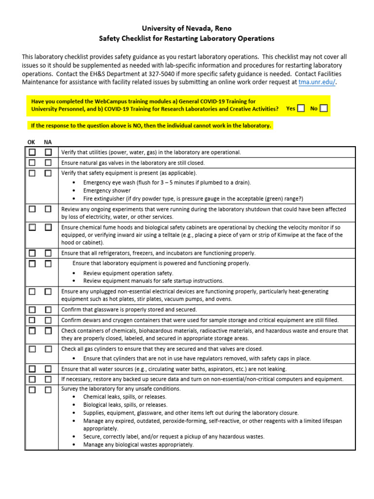Lab Safety Checklist | PDF | Laboratories | Waste