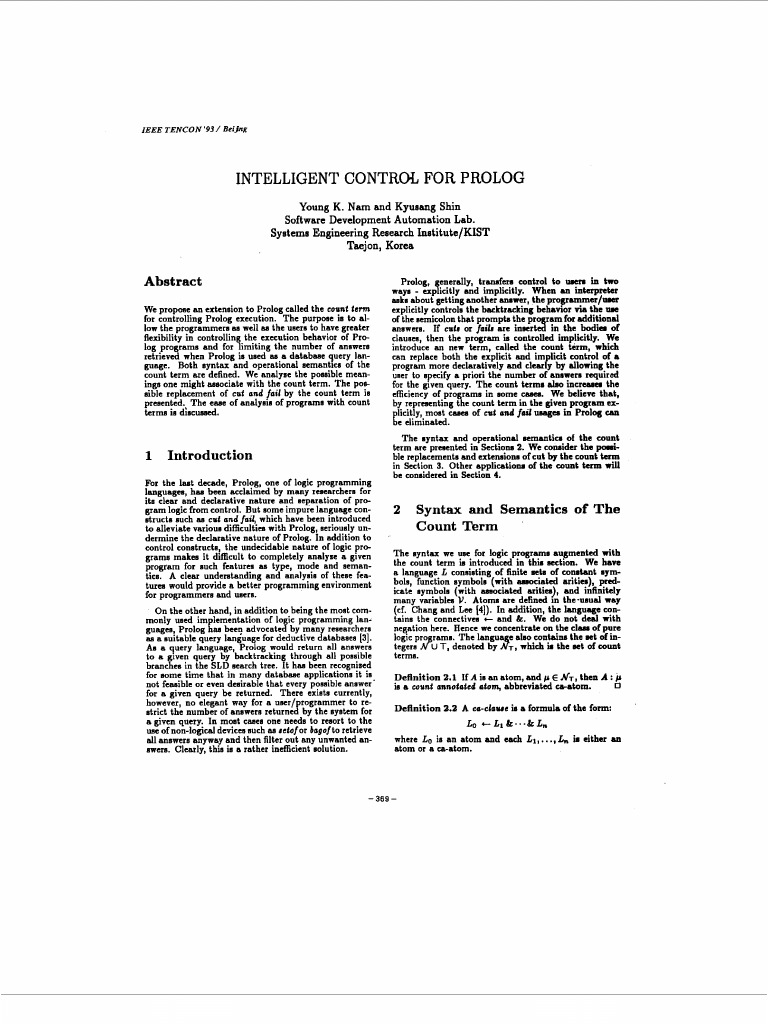 Intelligent Control For Prolog | PDF | Control Flow | Mathematical Logic