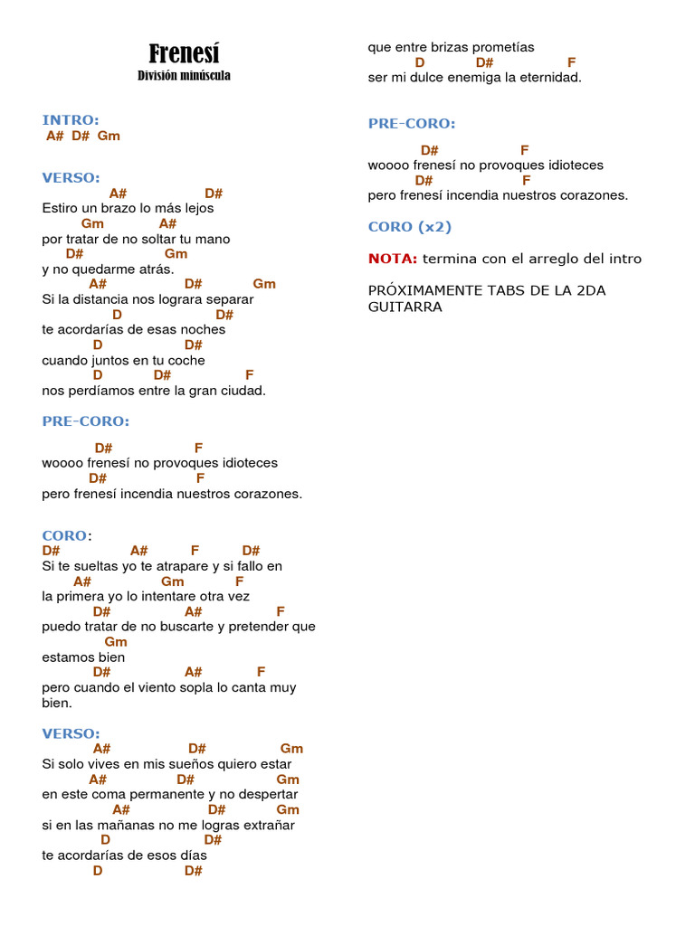 Frenesí: Canción de Amor y Distancia | PDF