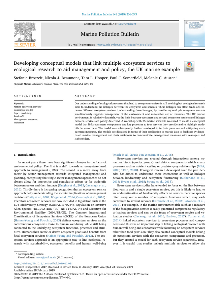 Developing Conceptual Models That Link Multiple Ecosystem Se - 2019 ...