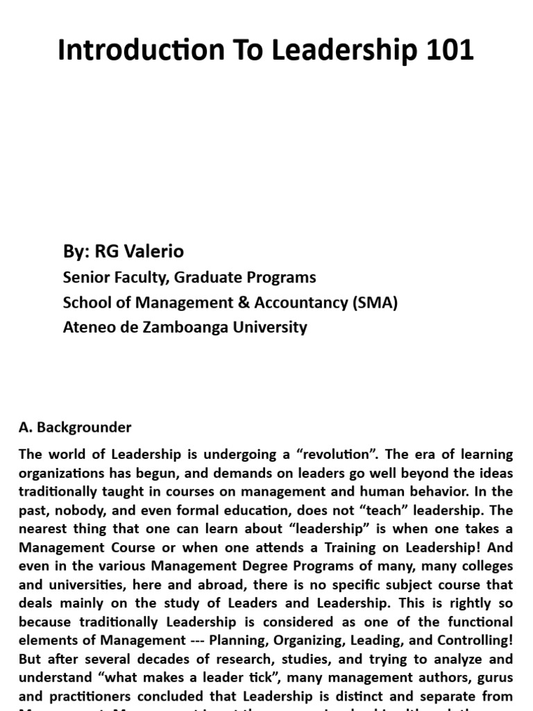 3.Mgt Presentation Introduction To Leadership 101 Part 1 Presented ...