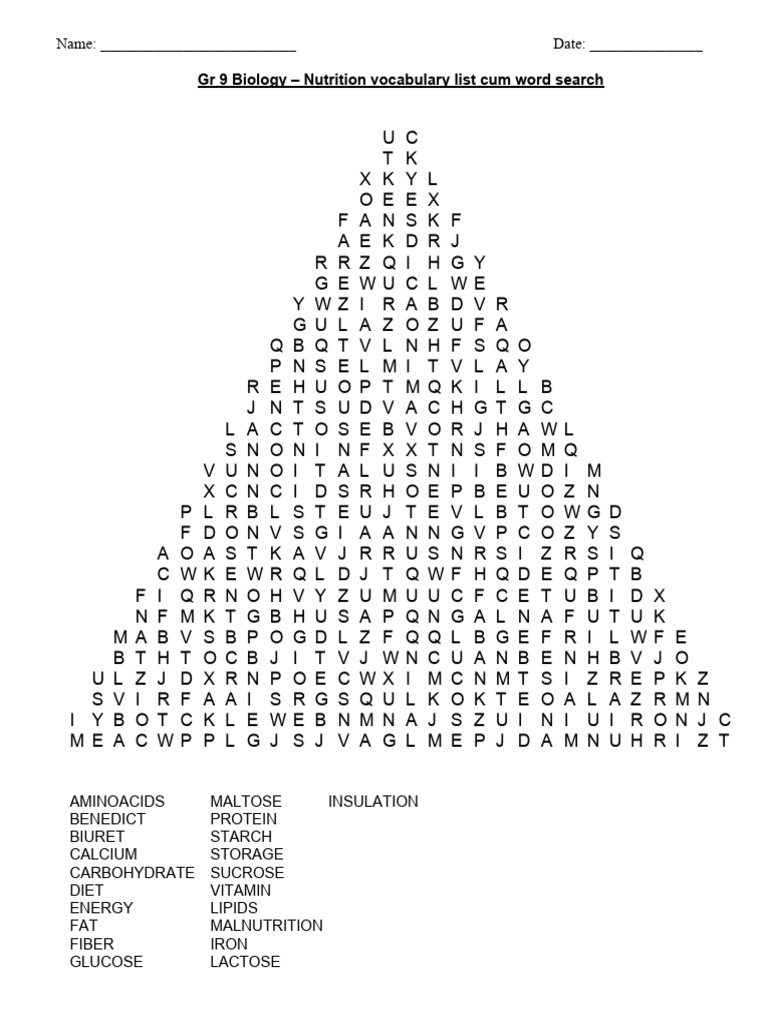 Word Search Nutrition | PDF | Carbohydrates | Nutrition