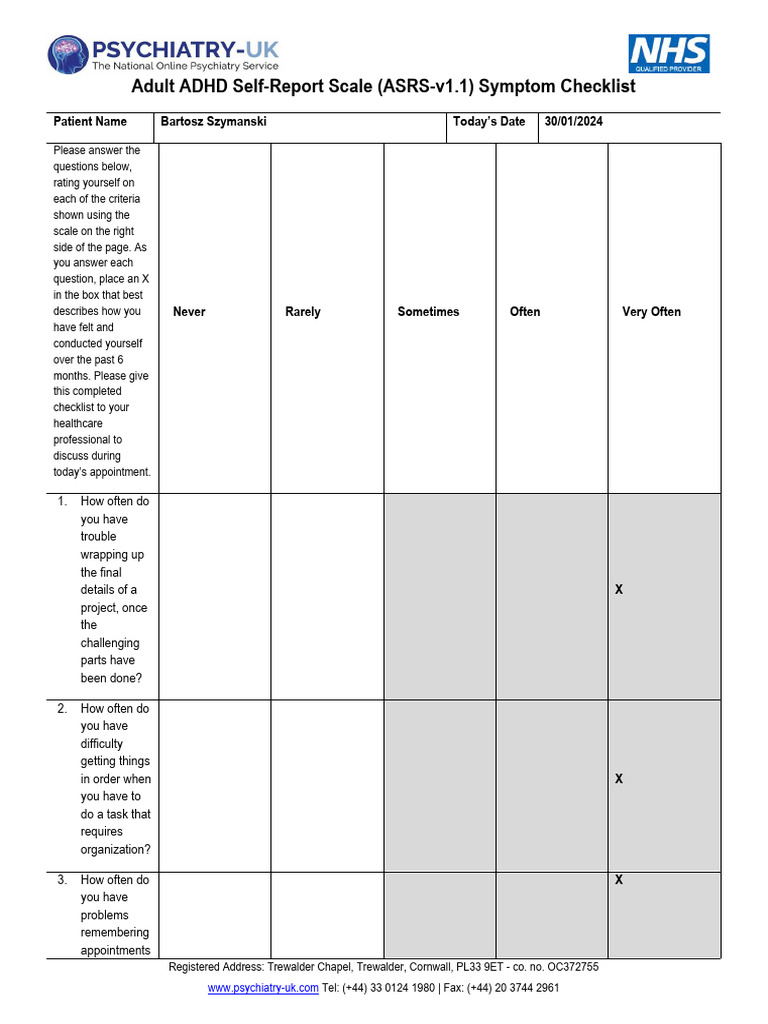 ASRS ADHD Self Report Scale 2 1 | Download Free PDF | Behavioural ...