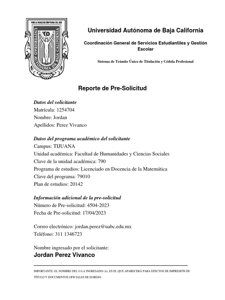 Pre Solicitud de Egresado | PDF