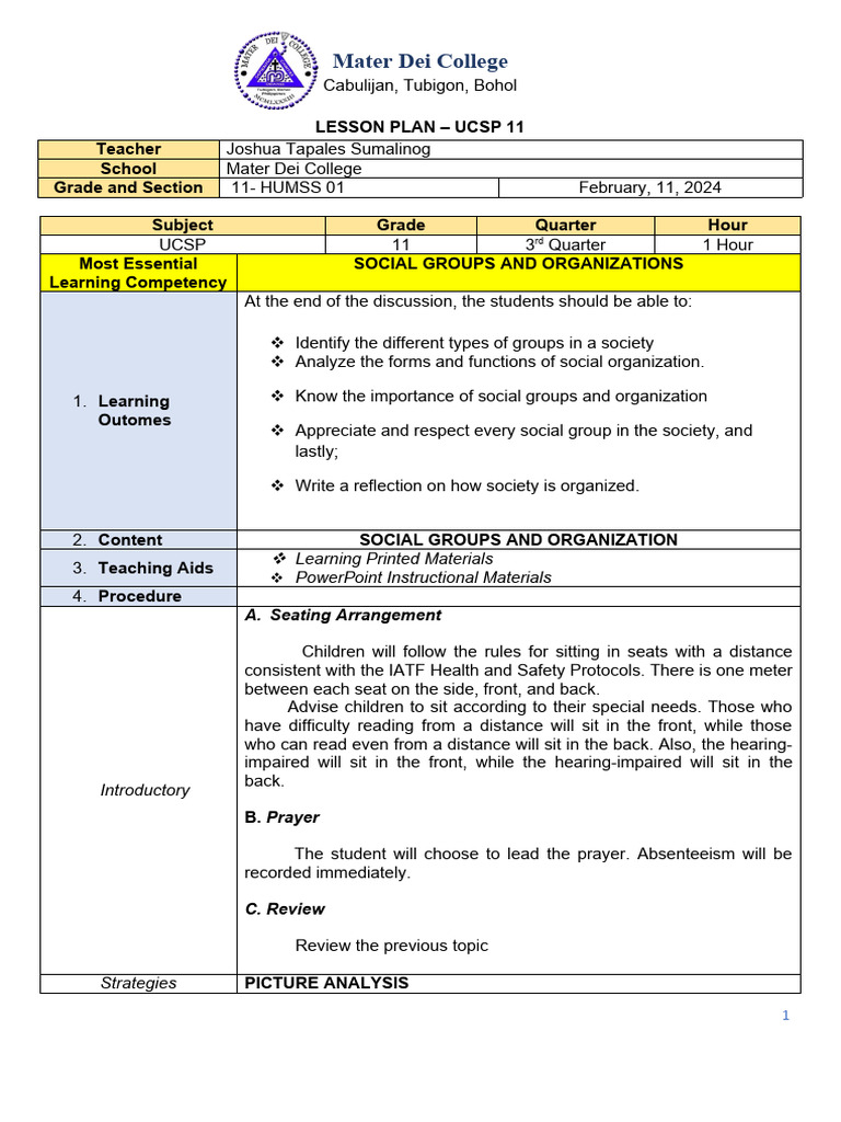 LESSON-PLAN-8-Groups and Organizations | PDF | Psychology | Behavioural Sciences