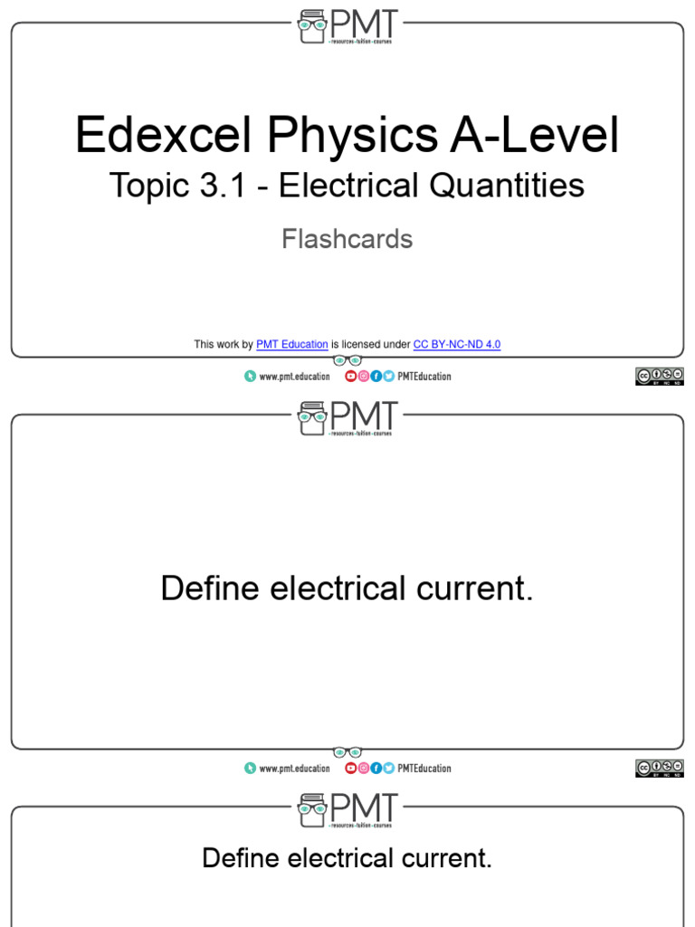 Flashcards Topic 3.1 Electric Circuits Edexcel Physics A Level | PDF ...