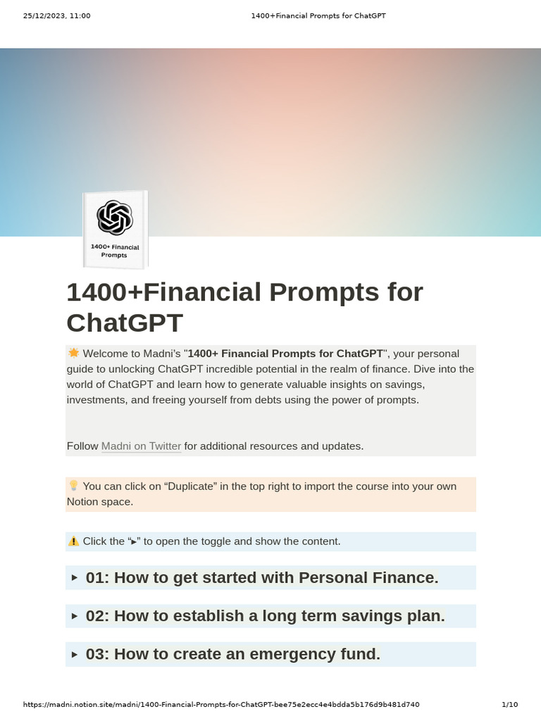 Financial Prompts for ChatGPT Users | PDF | Investing | Expense