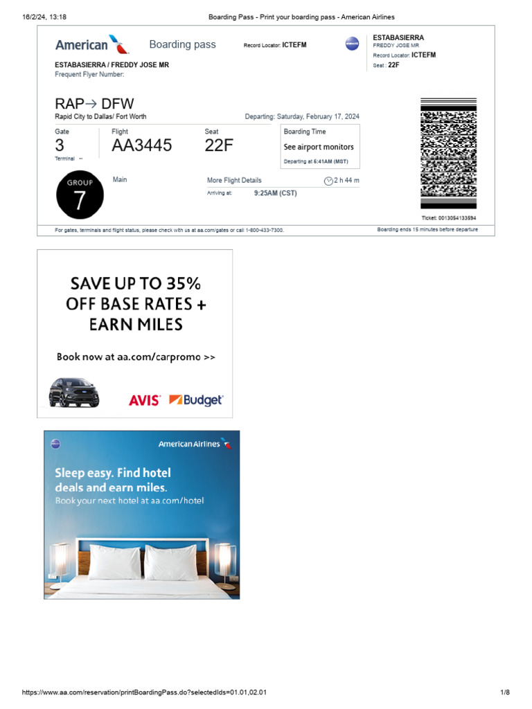 Boarding Pass - Print Your Boarding Pass - American Airlines | PDF ...